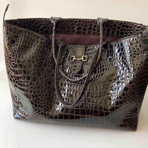 Toss Designs | Bags | Toss Designs Croc Embossed Leather Tote Brown ...